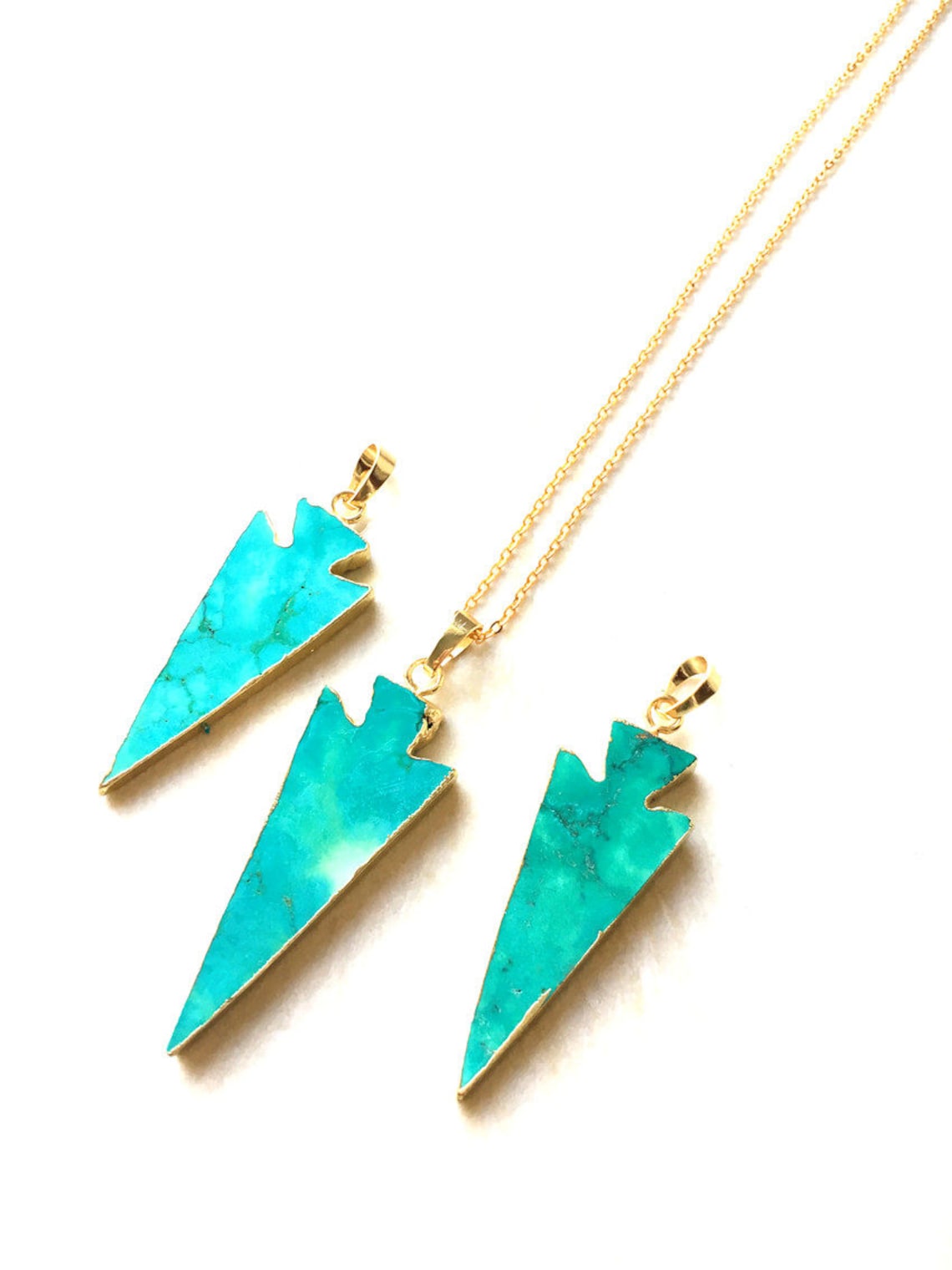 Blue Turquoise Arrowhead Pendant // Gold Turquoise Necklace // | Etsy