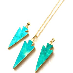 Blue Turquoise Arrowhead Pendant // Gold Turquoise Necklace ...