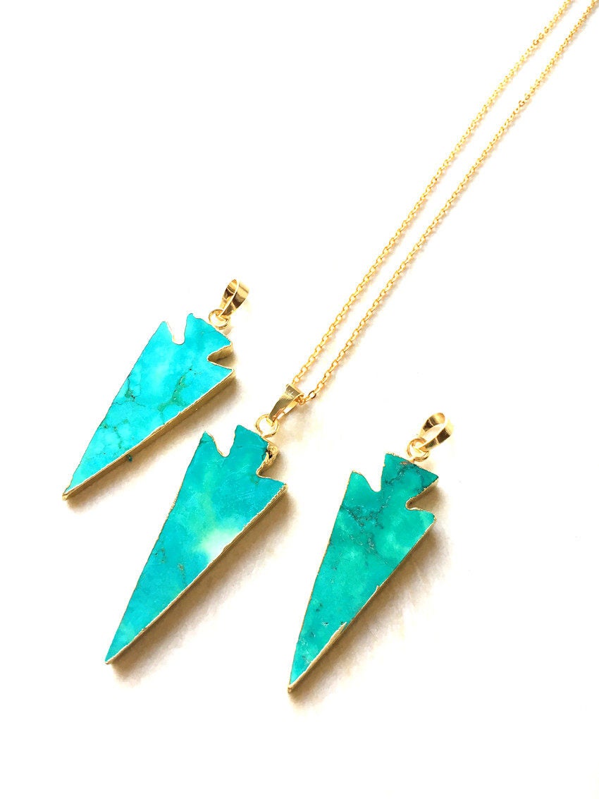 Blue Turquoise Arrowhead Pendant // Gold Turquoise Necklace // | Etsy