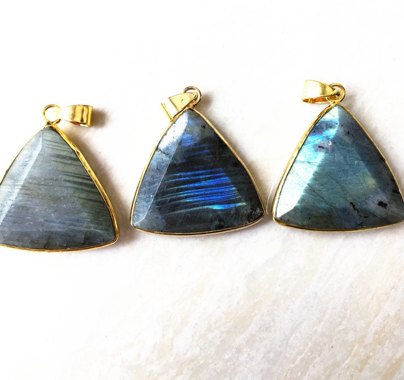 Triangle Pendant // Gold Labradorite gemstone necklace // | Etsy