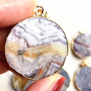 Colorful Agate Round Pendant Necklace // Large Beautiful Natural ...