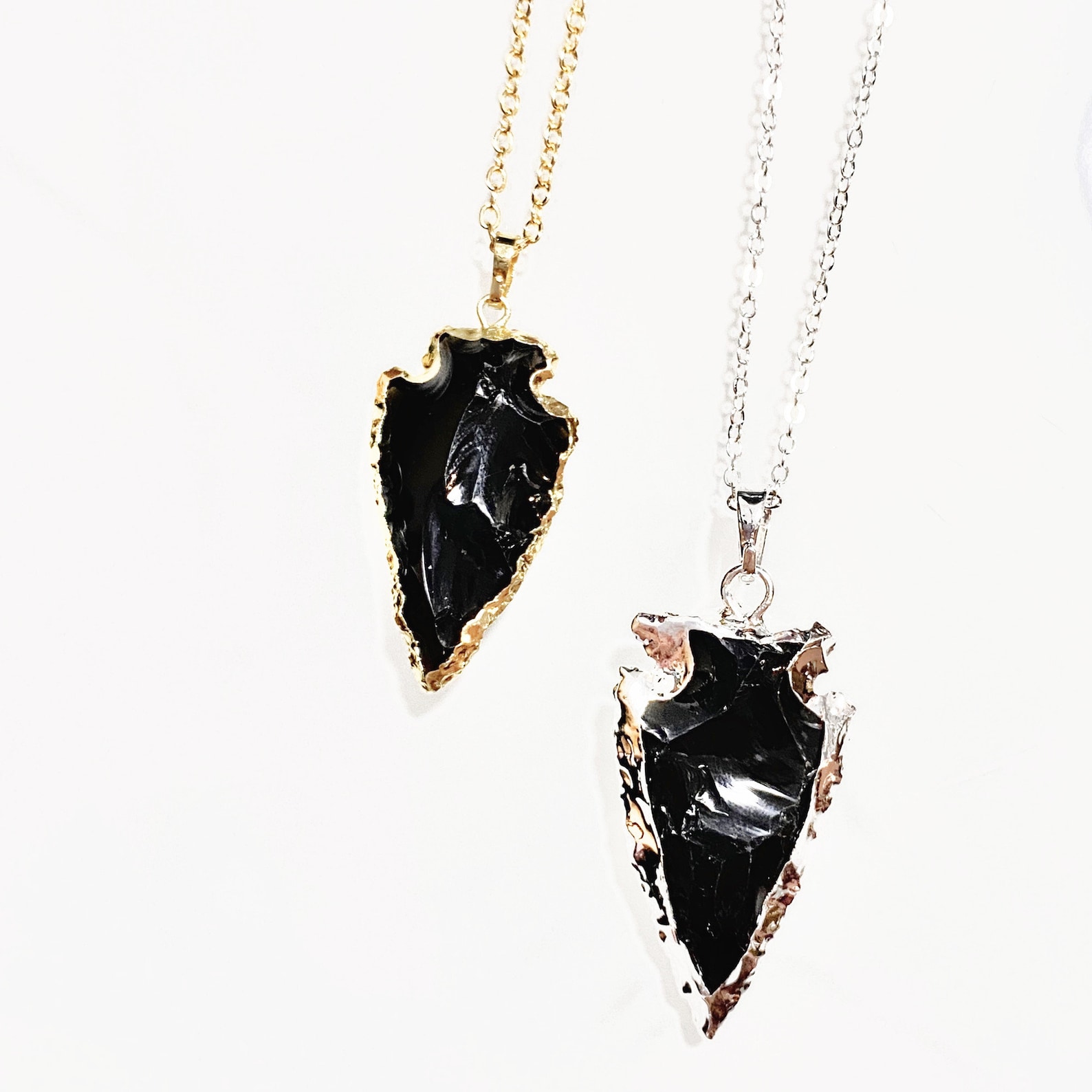 SALE Black Agate Arrowhead Shaped Pendant Necklace Charm With - Etsy