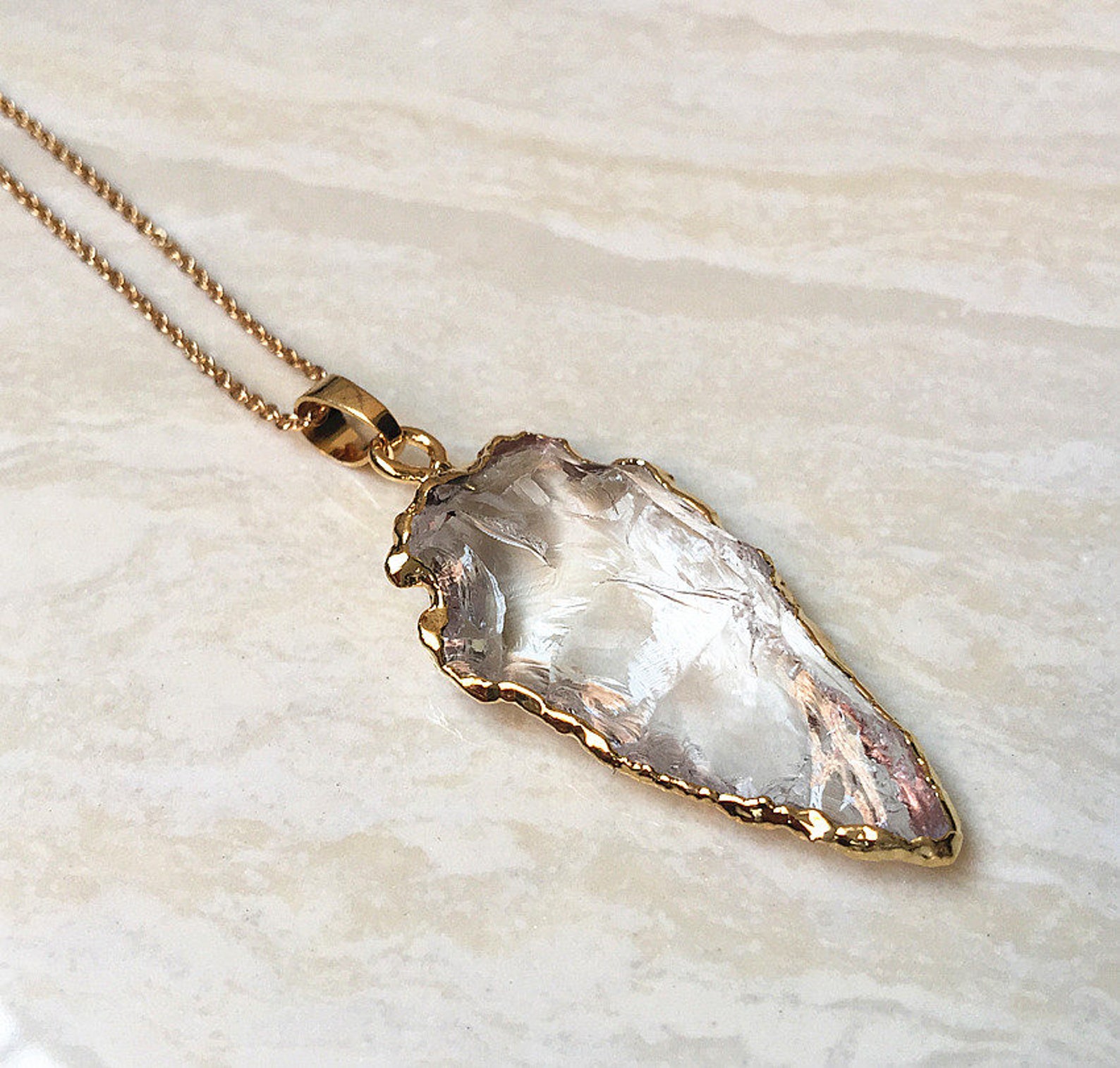 Super Large Rock Crystal Quartz Arrowhead Arrow Head Pendant Necklace ...