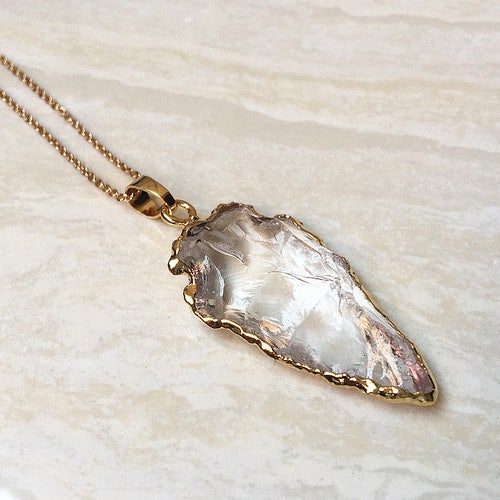 Super Large Rock Crystal Quartz Arrowhead Arrow Head Pendant - Etsy