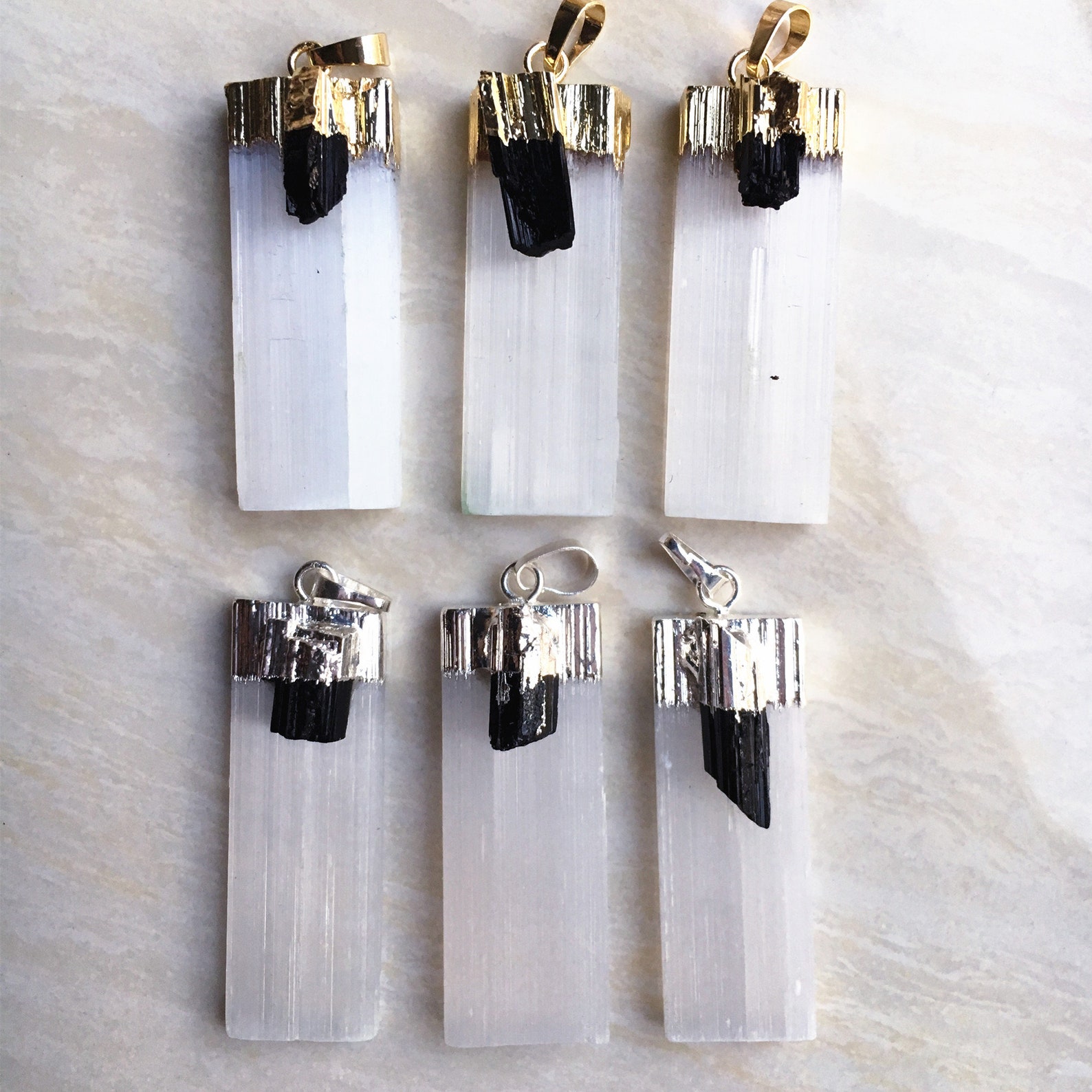 Large Slender White Selenite With Black Tourmaline Gemstone // White ...