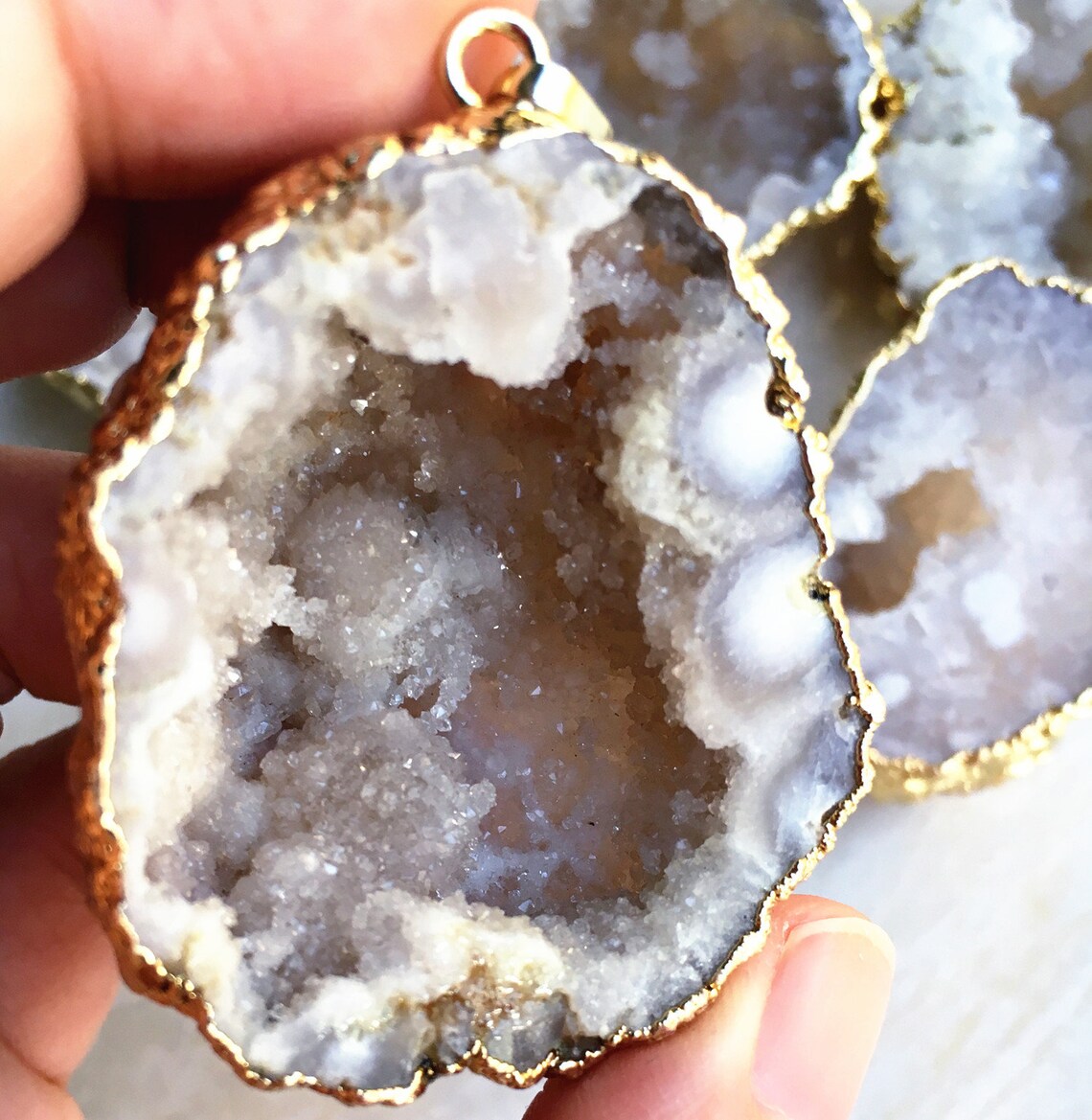 Sparkle Geode Agate Druzy Druzzy Pendant Charm with Gold | Etsy