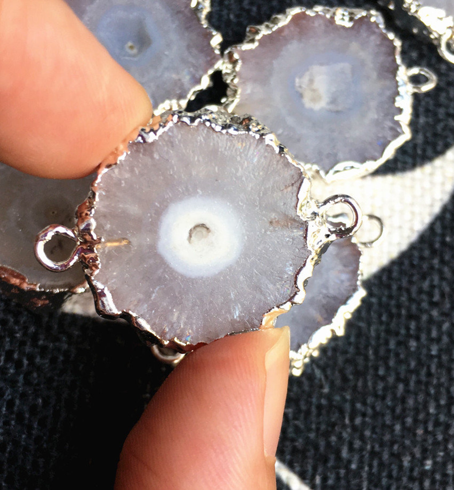 Mystical White Geode Slice Druzy Crystal Gemstone With Silver Plated ...