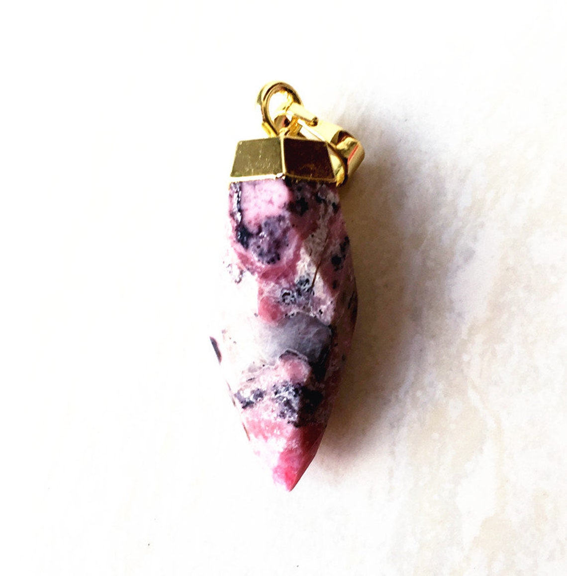 Natural Faceted Rhodonite Stone Pendant // Rose Stone Gemstone Point ...