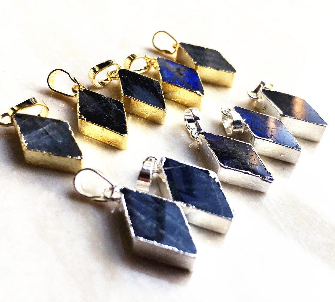 NEW Labradorite Stone Crystal Pendant with Gold Electroplated | Etsy