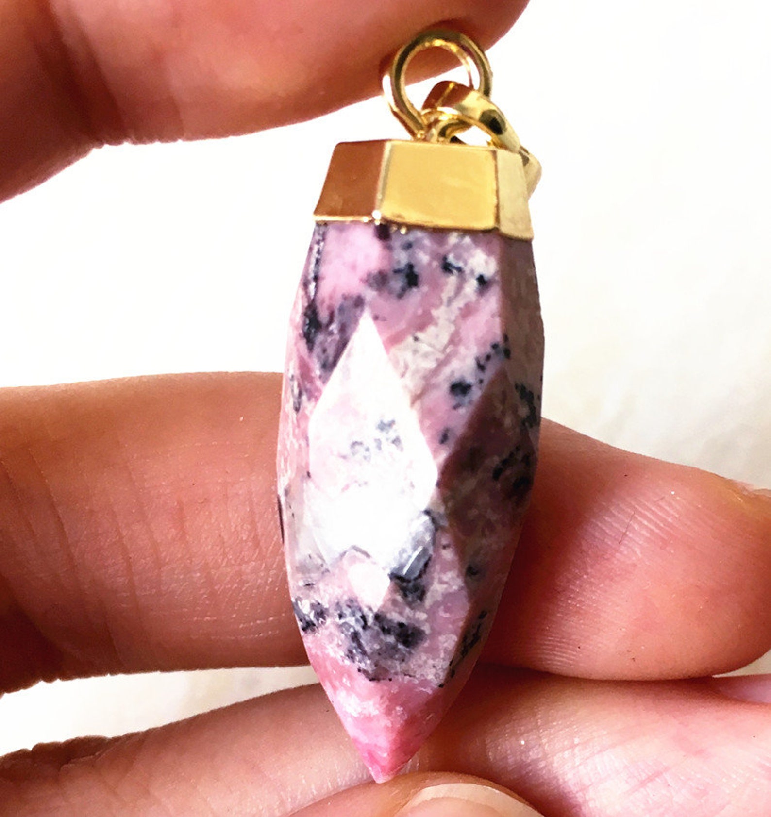 Natural Faceted Rhodonite Stone Pendant // Rose Stone Gemstone Point ...