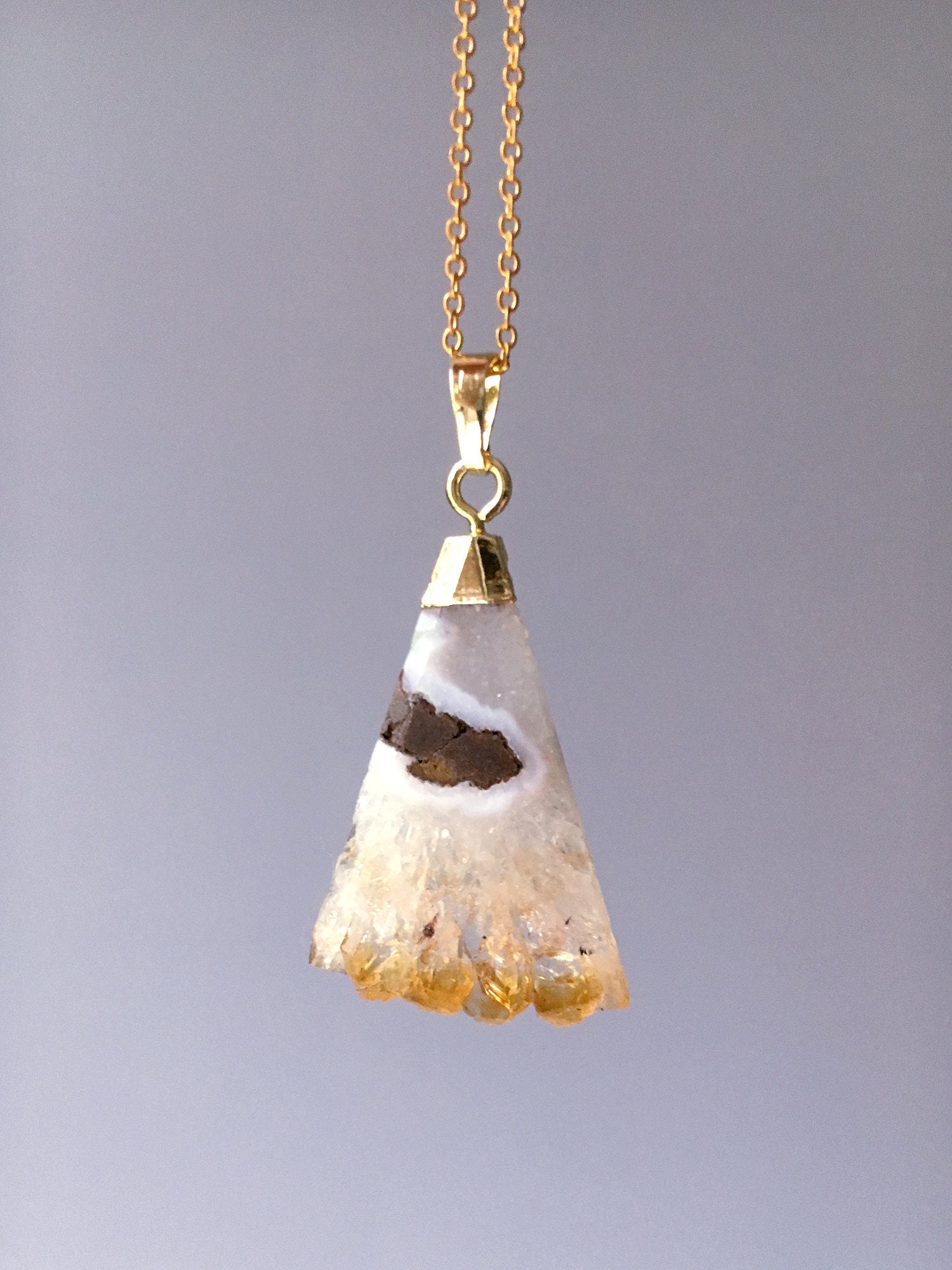Triangle Citrine Pendants // Gold Citrine // Quartz Druzy | Etsy
