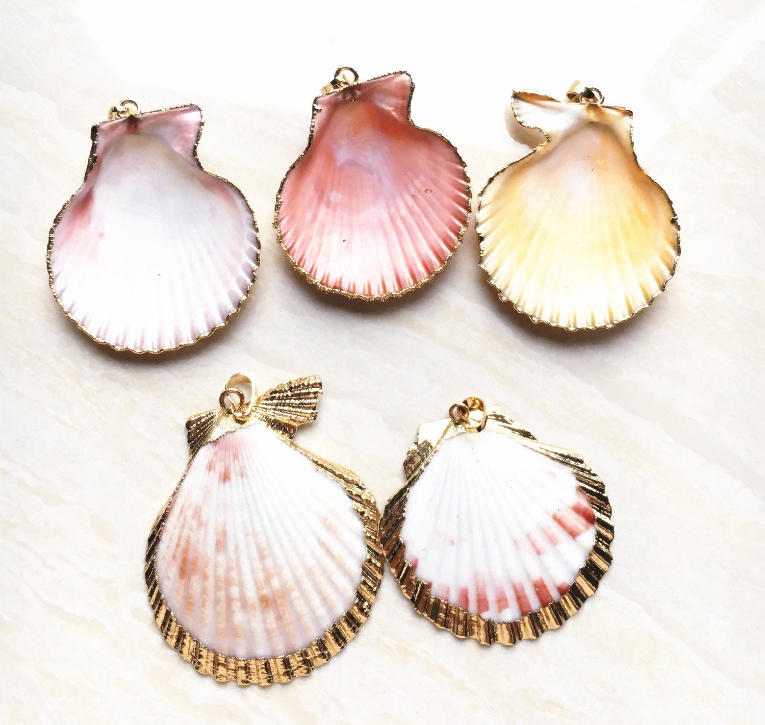 SALE Natural Beautiful Large Scallop Shell Pendant - White Red Brown ...