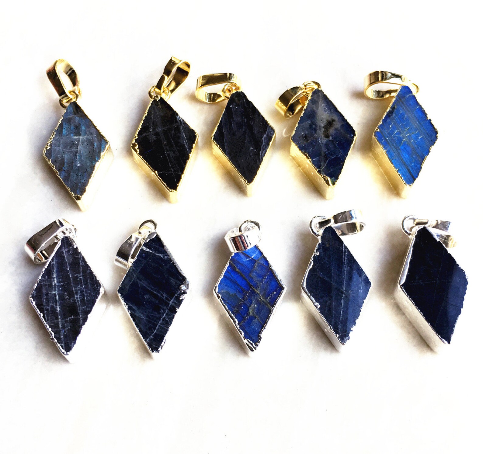 NEW Labradorite Stone Crystal Pendant With Gold Electroplated - Etsy