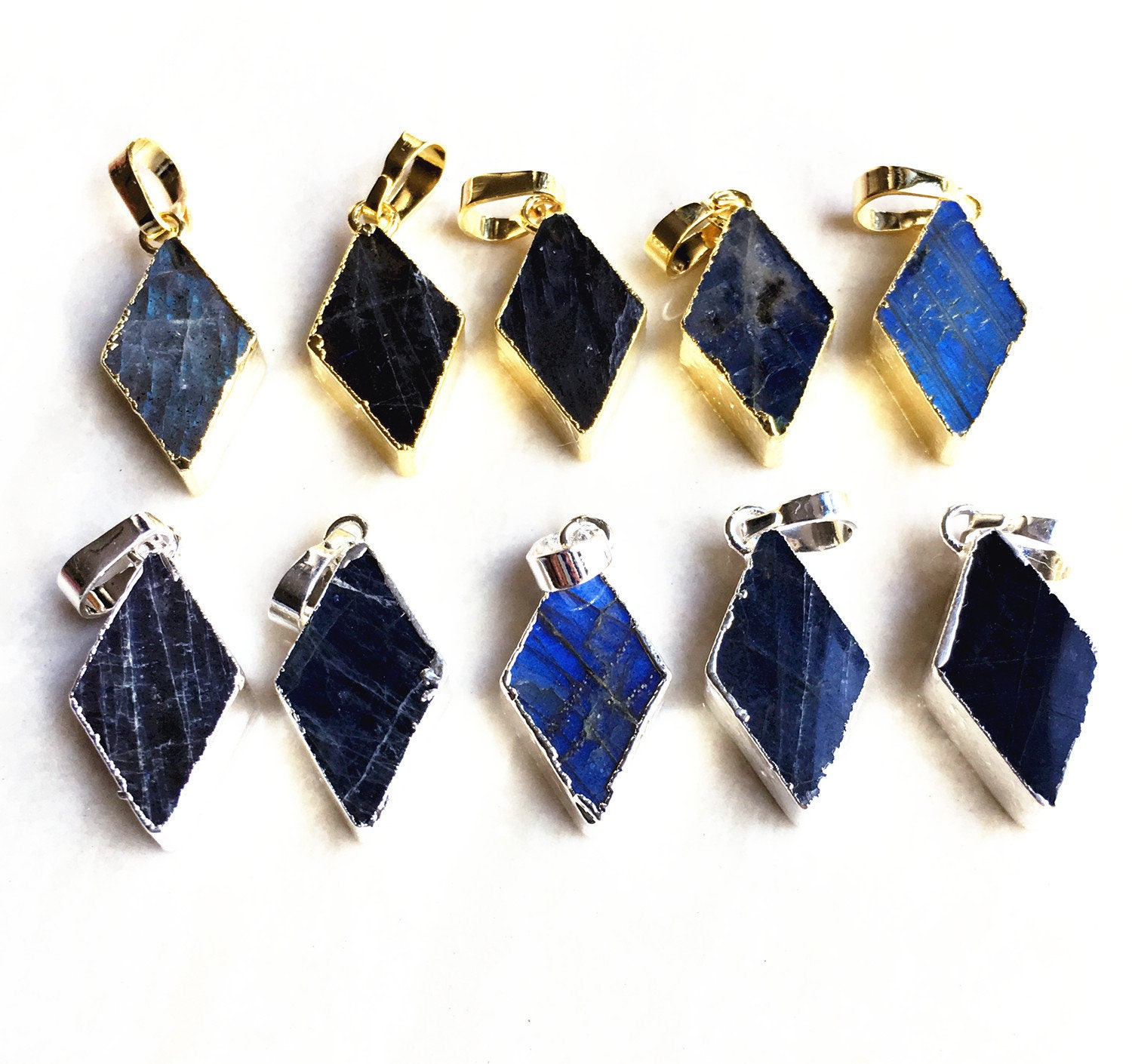 NEW Labradorite Stone Crystal Pendant with Gold Electroplated | Etsy