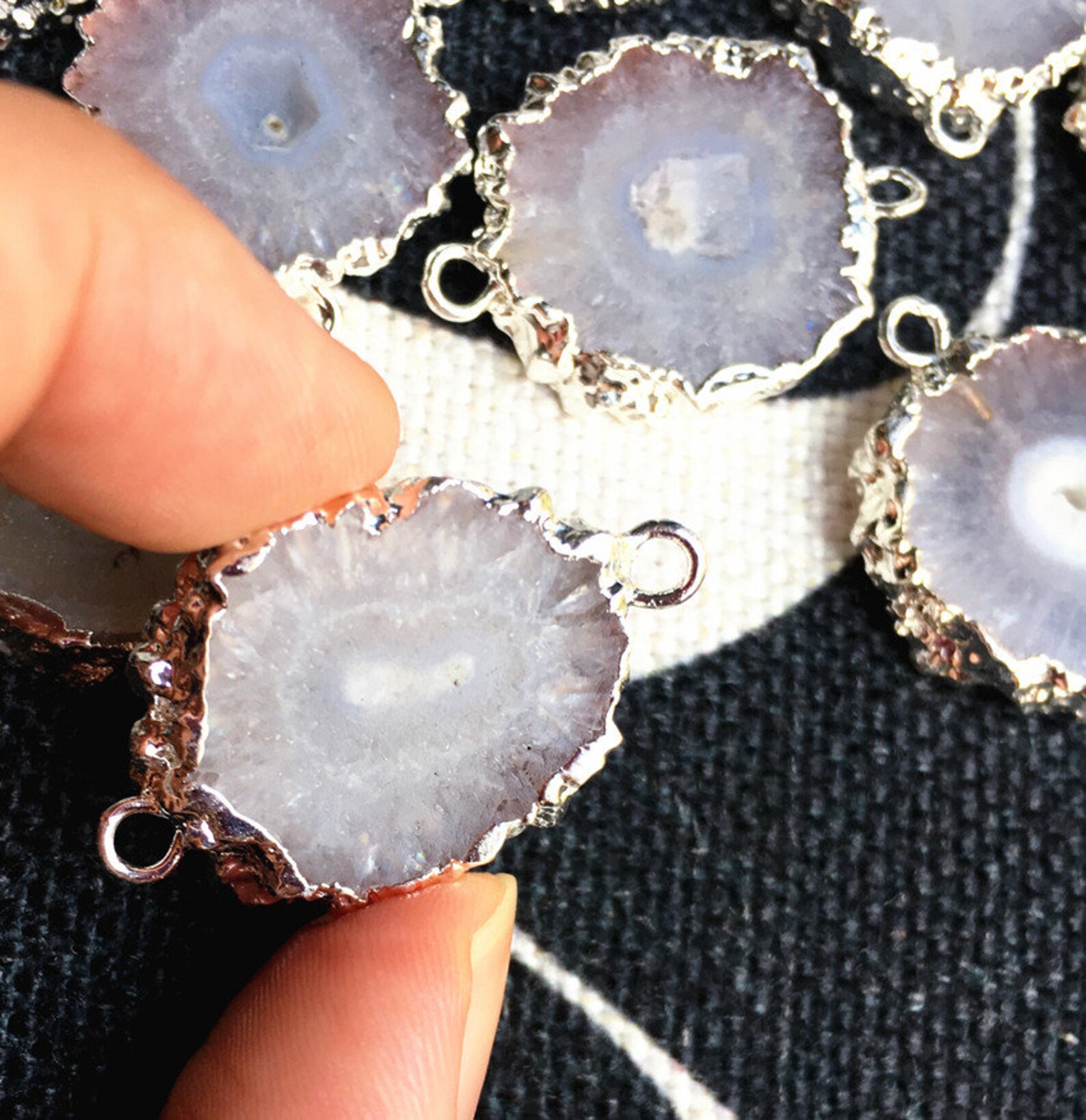 Mystical White Geode Slice Druzy Crystal Gemstone With Silver Plated ...