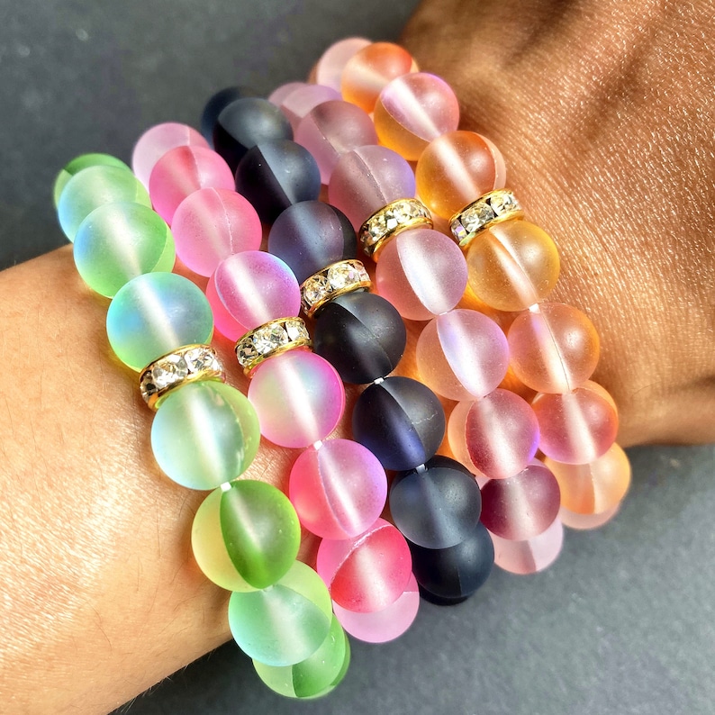 10 Colors for Choose, Mermaid Aura Glass Beaded Bracelets, 10MM Frosted ...
