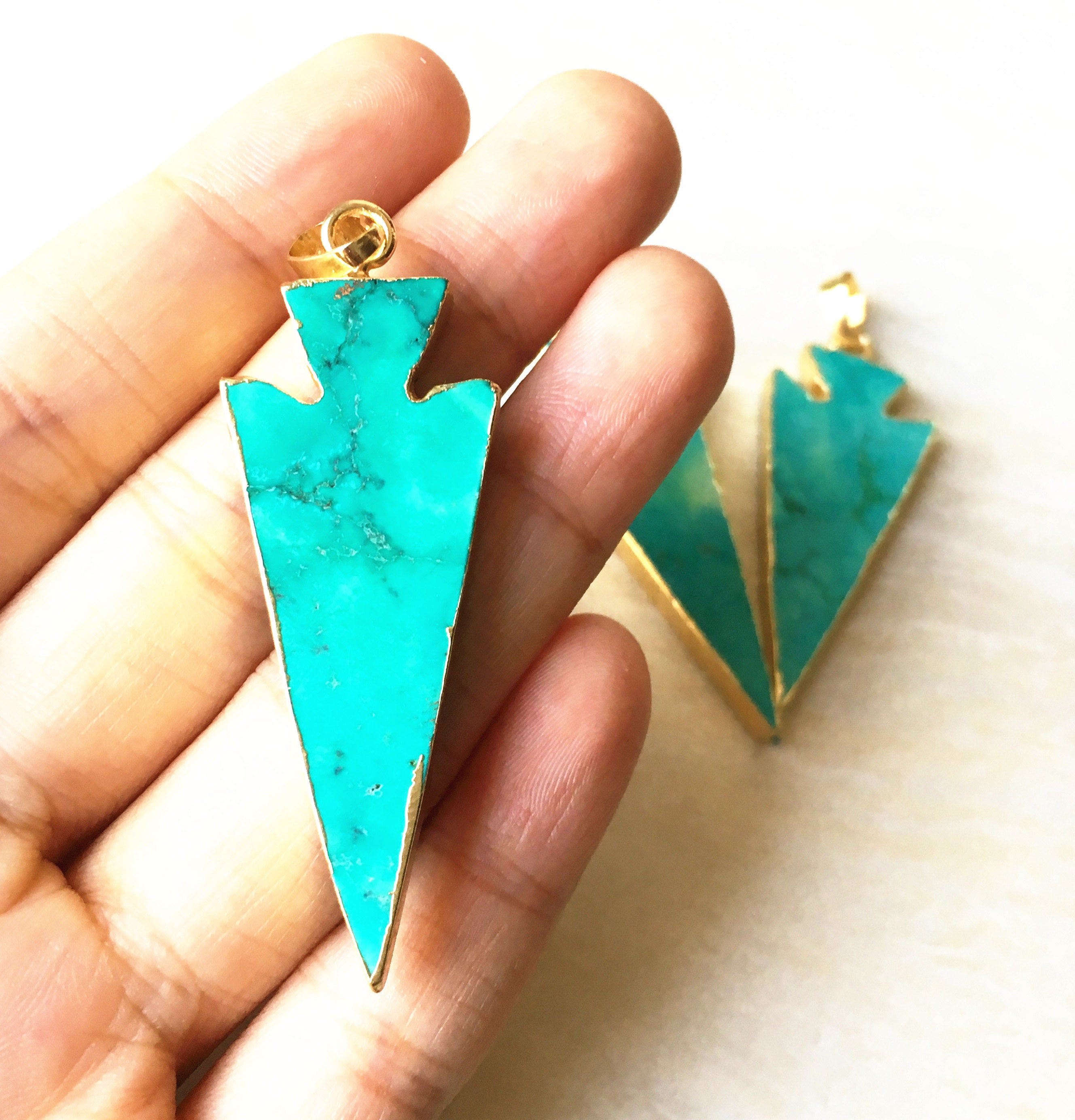 Blue Turquoise Arrowhead Pendant // Gold Turquoise Necklace // | Etsy