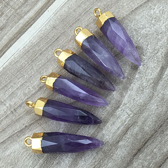 Natural Amethyst Petite Spike Point Pendant Charm With 24k | Etsy