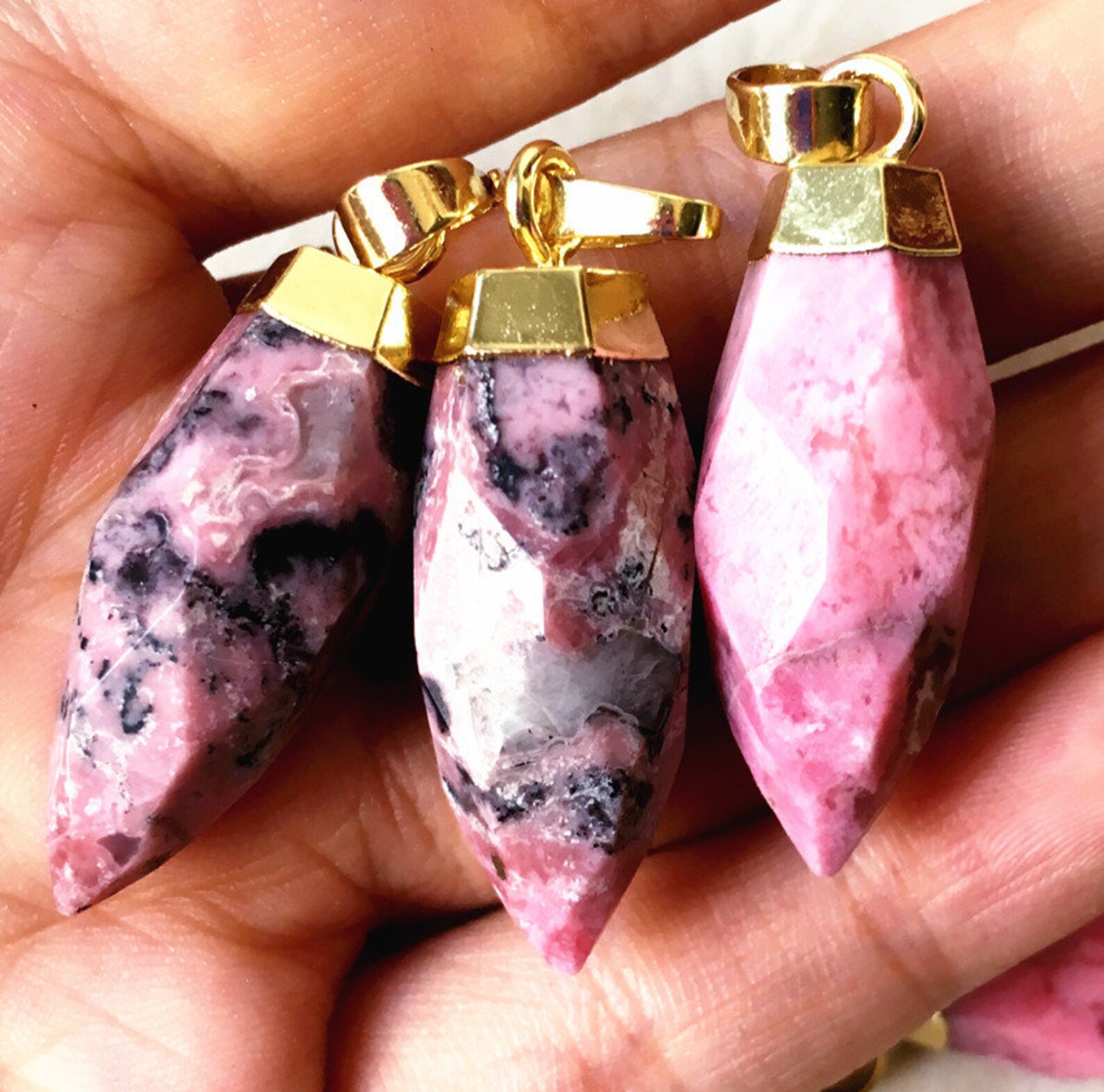 Natural Faceted Rhodonite Stone Pendant // Rose Stone Gemstone Point ...
