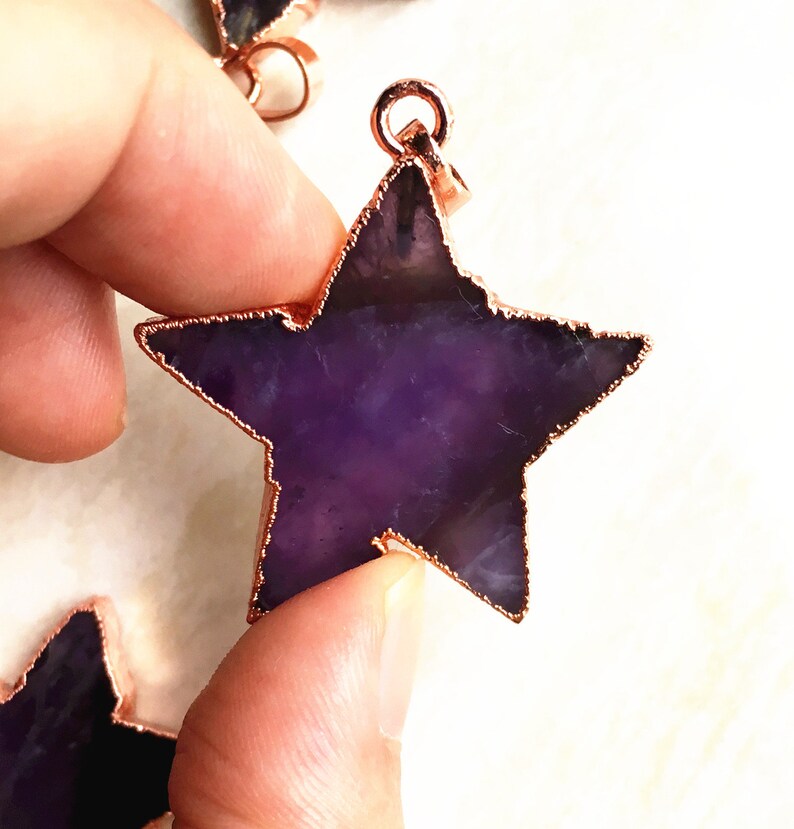Natural Amethyst Star Shaped Charm Pendant with Rose Gold | Etsy