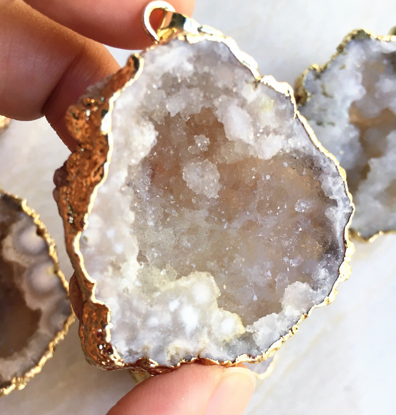 Sparkle Geode Agate Druzy Druzzy Pendant Charm With Gold - Etsy