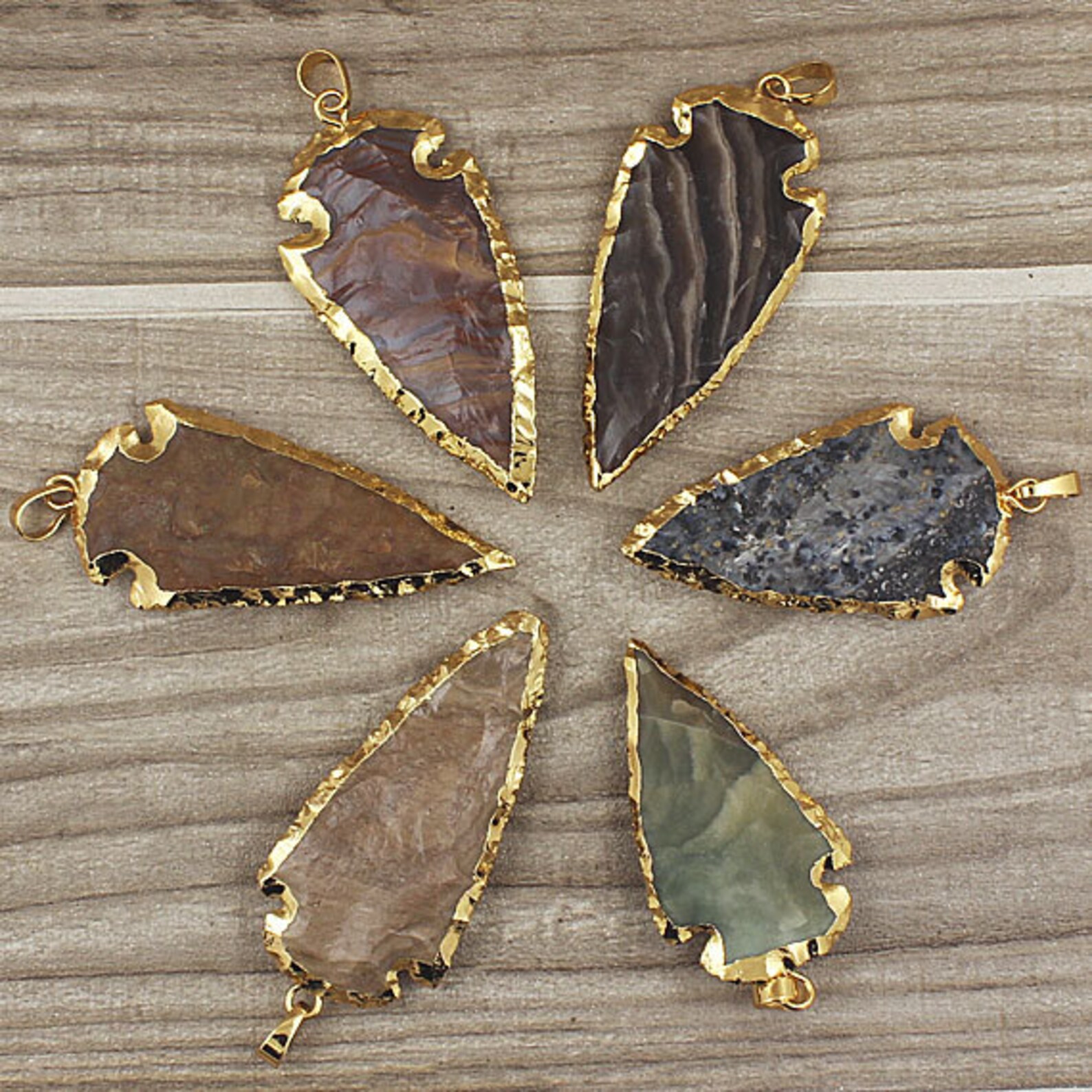 Large Jasper Arrowhead Arrow Head Pendant Charm With Gold - Etsy