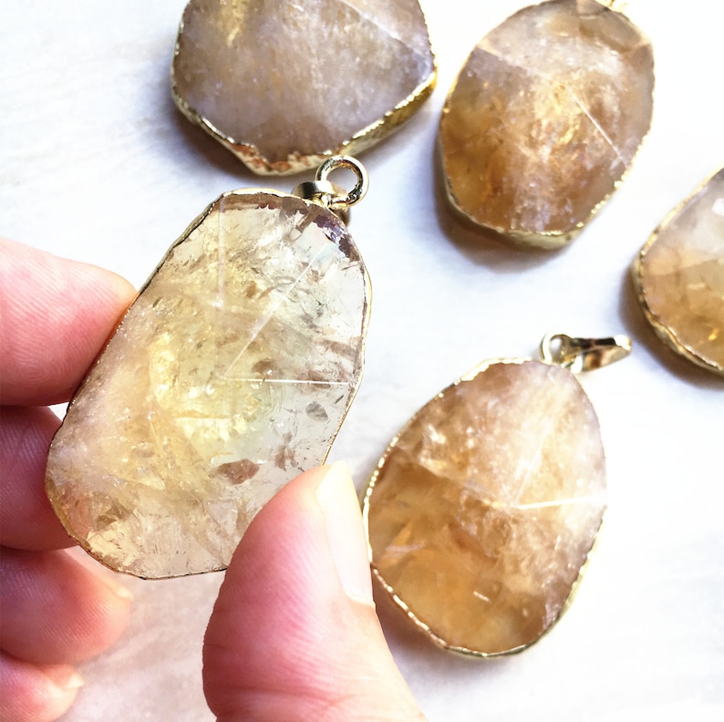 Natural Citrine Point Pendant Necklace // Gold Citrine Druzy | Etsy
