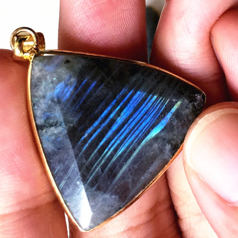 Triangle Pendant // Gold Labradorite Gemstone Necklace // - Etsy