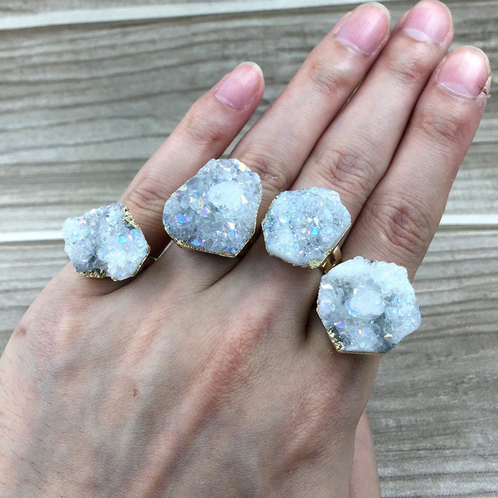 Natural Raw Druzy Ring // Rainbow AB Druzy Rings // White AB - Etsy