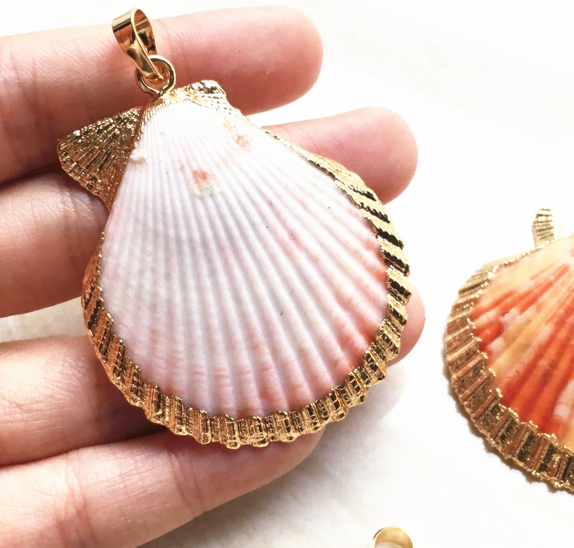 SALE Natural Beautiful Large Scallop Shell Pendant White Red | Etsy