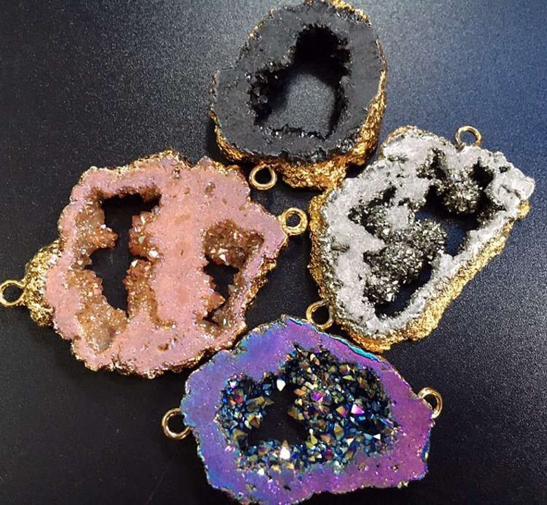 SALE Mystic Black Druzy Quartz Titanium Crystal Geode Druzy Double Bail ...