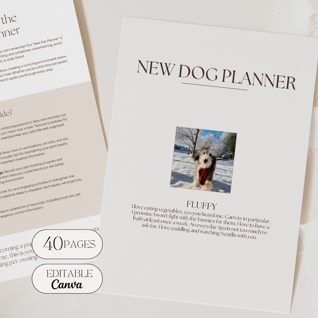 Printable Pet Care Planner, Dog Care Planner Digital, New Puppy Planner ...