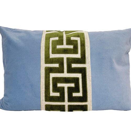 Light Pink Velvet Pillow Cover With Large Greek Key Trim - Etsy