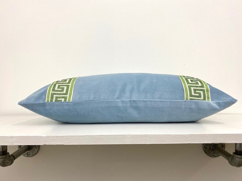 Light Blue Velvet Lumbar Pillow Cover With Green Greek Key - Etsy Light Blue Velvet Lumbar Pillow Cover With Green Greek Key - Etsy