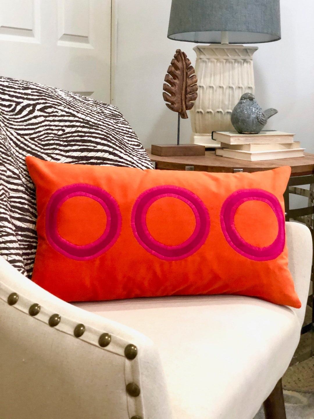 Orange and Fuchsia Circle Pillow Cover - Etsy