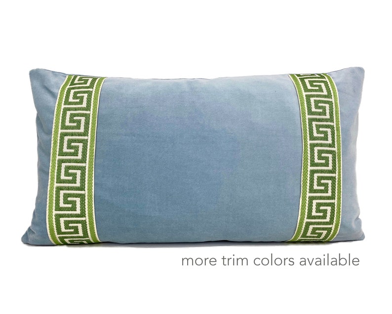Light Blue Velvet Lumbar Pillow Cover With Green Greek Key - Etsy Light Blue Velvet Lumbar Pillow Cover With Green Greek Key - Etsy
