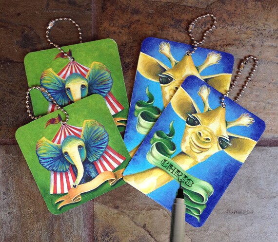 Items similar to Animal Gift Tags with Colorful Art - Circus Elephant ...