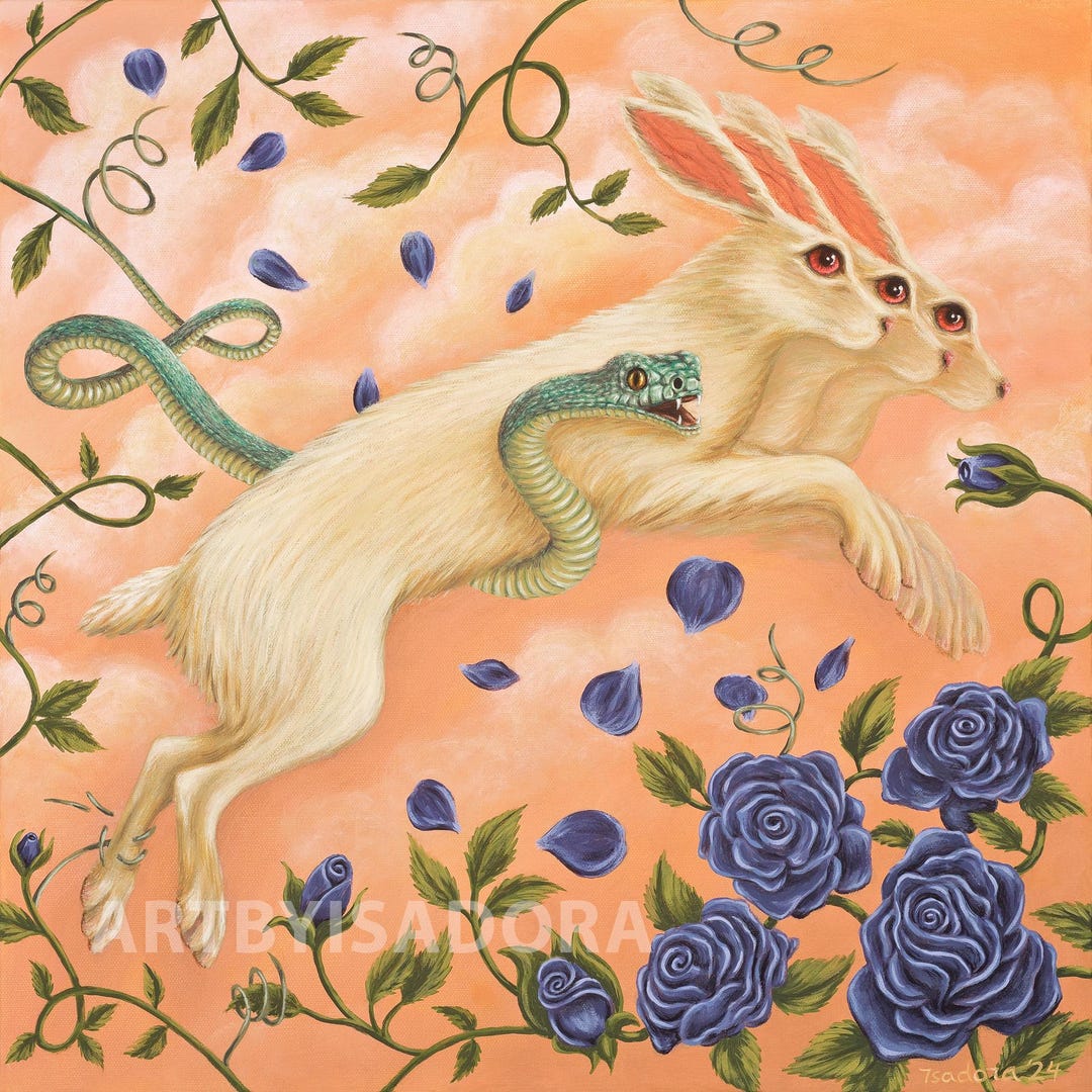 White Rabbit and Snake Art Print – Contemporary Surrealism - Etsy