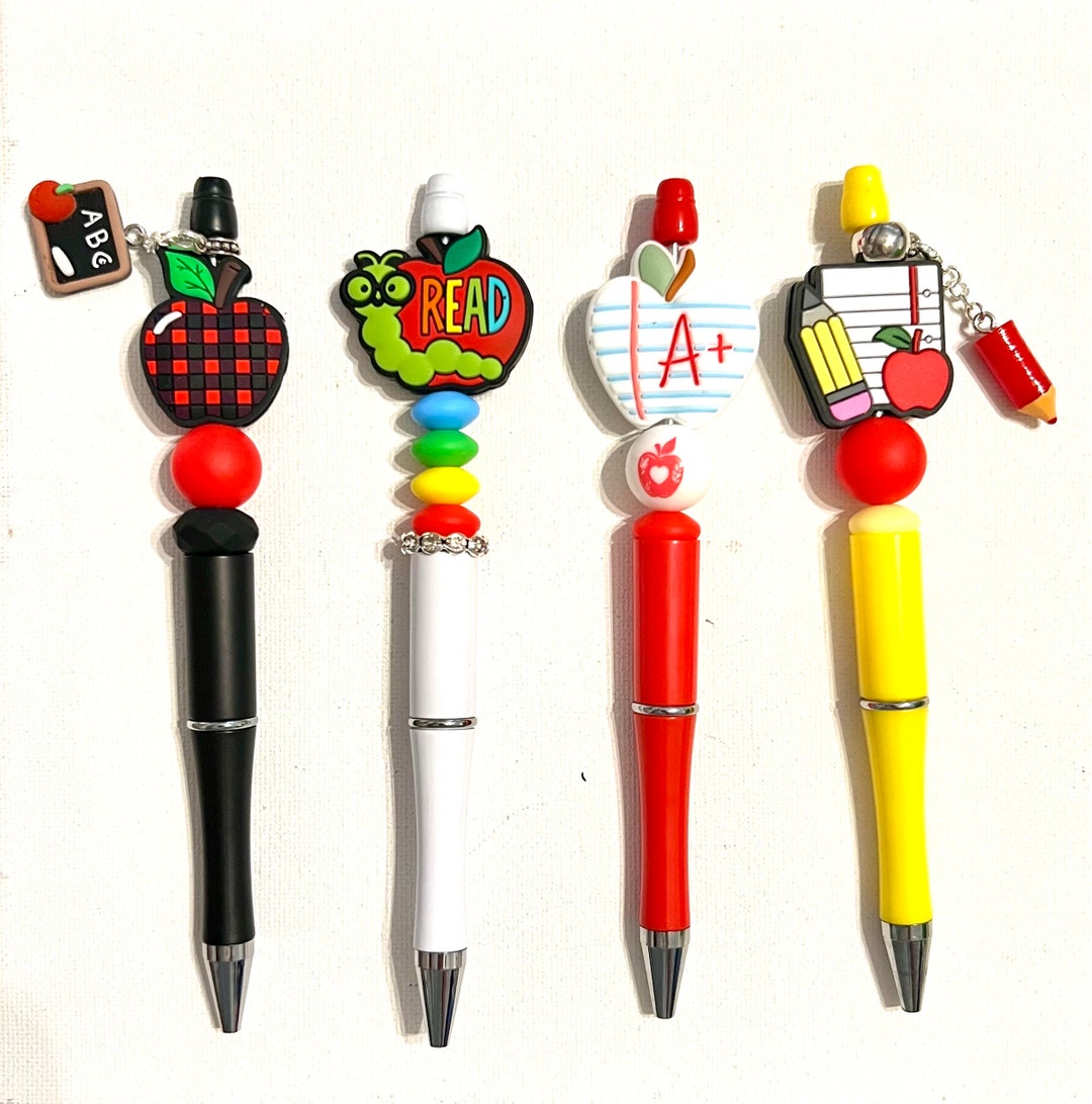 3pcs Plaid Bookworm Read Apple Teacher School Silicone Focal Beaded ...