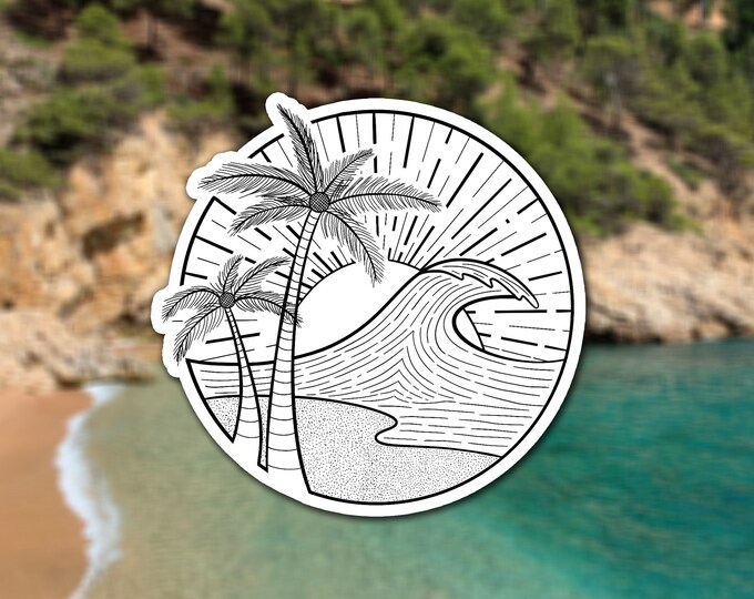Ocean Sunset Sticker, Beach Sticker Pack, Make Waves Decal, Retro ...