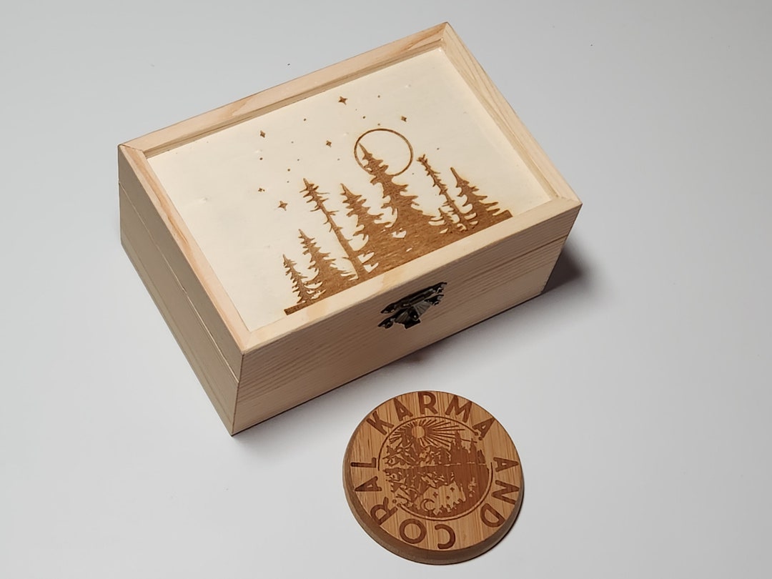 Tree Laser Etched Wood Box, Tree Moon and Star Wood Treasure Box ...