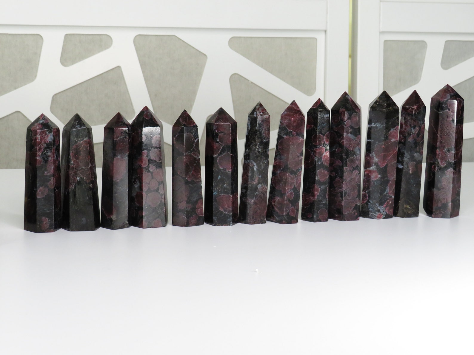 Astrophyllite and Garnet Gemstone Towers, Fire Works Gemstone Garnet ...