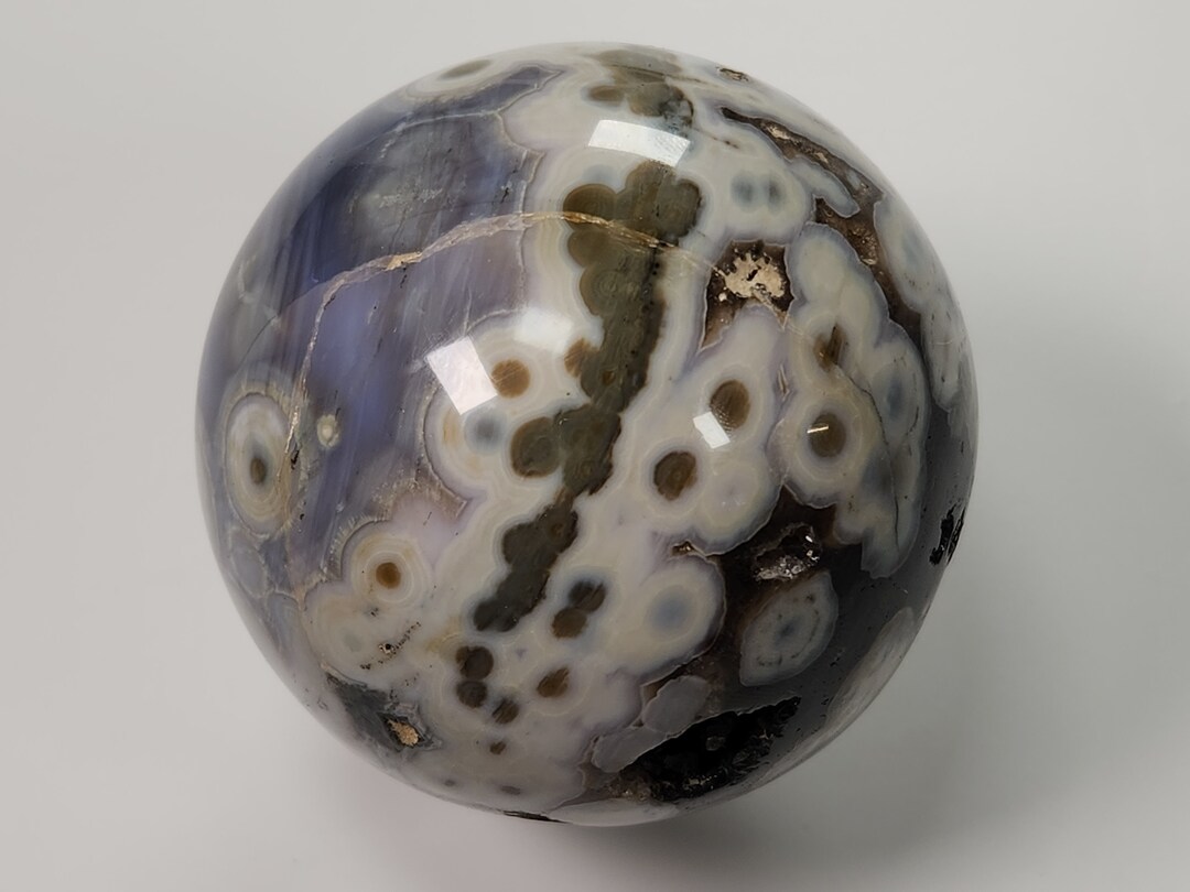 Green Druzy Orbicular Ocean Jasper Sphere, Orb Ocean Jasper Gemstone ...