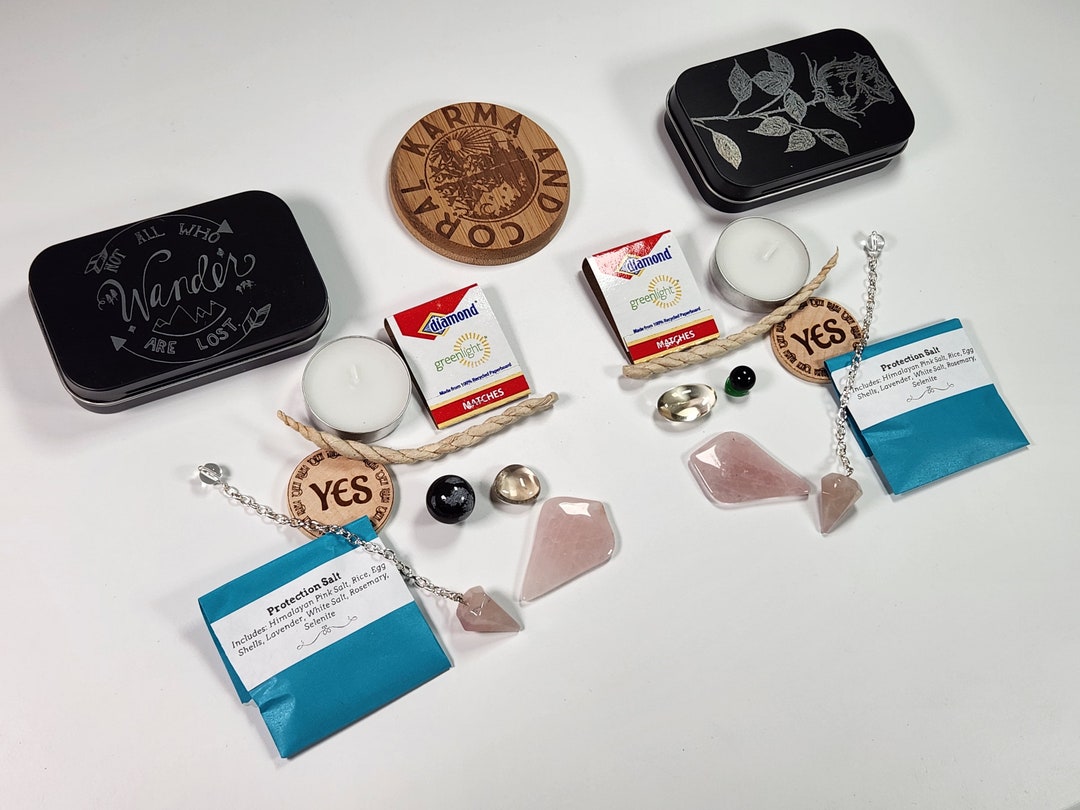 Travel Altar Kit, Travel Altar Herb Pendulum Crystal Kit, Etched Tin ...