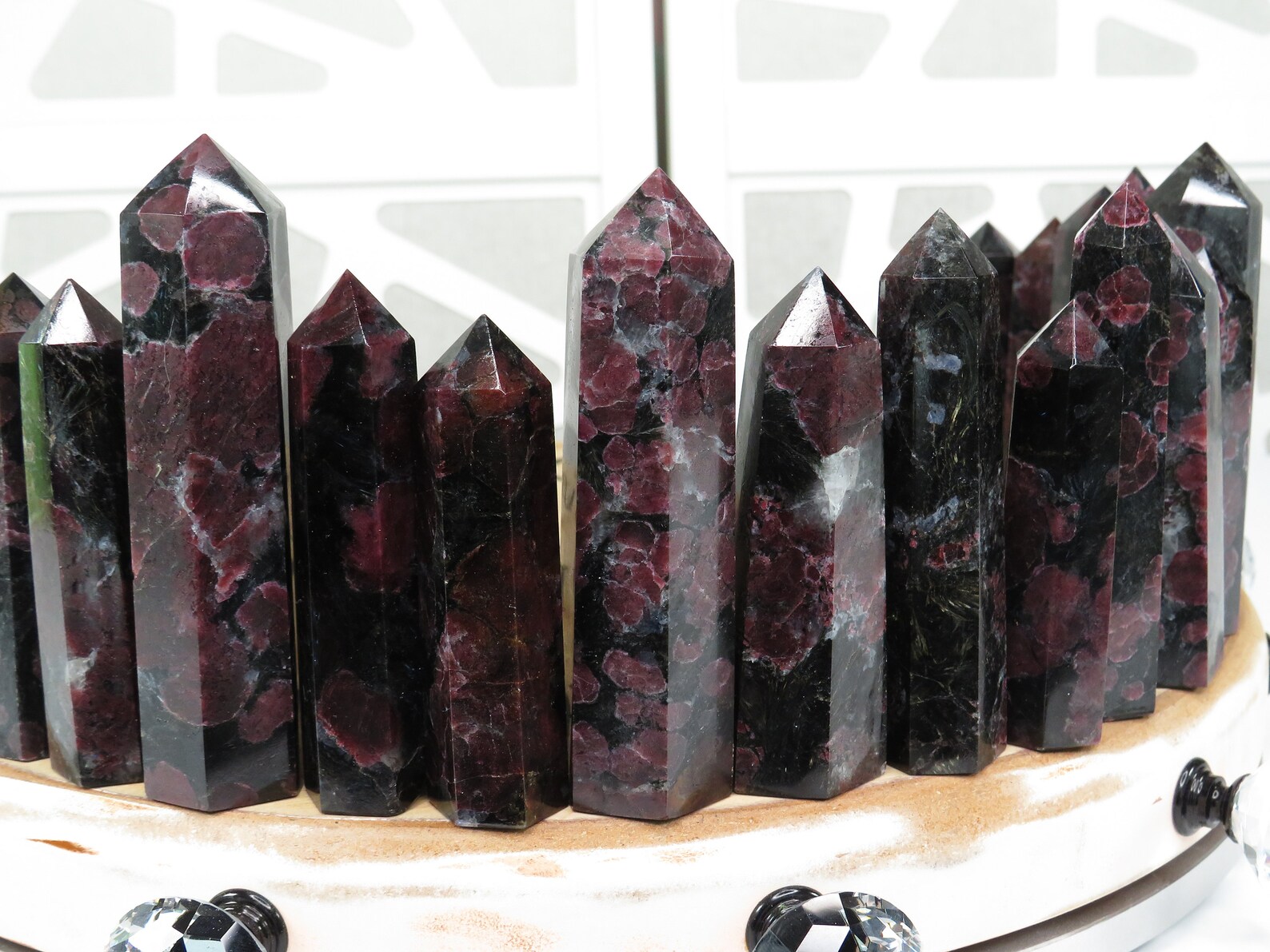 Astrophyllite and Garnet Gemstone Towers, Fire Works Gemstone Garnet ...