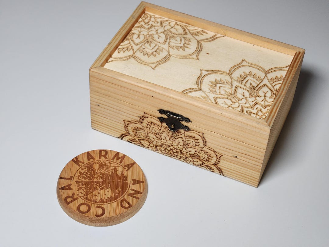 Laser Etched Wood Box, Mandala Wood Treasure Box, Tree Storage Etched ...