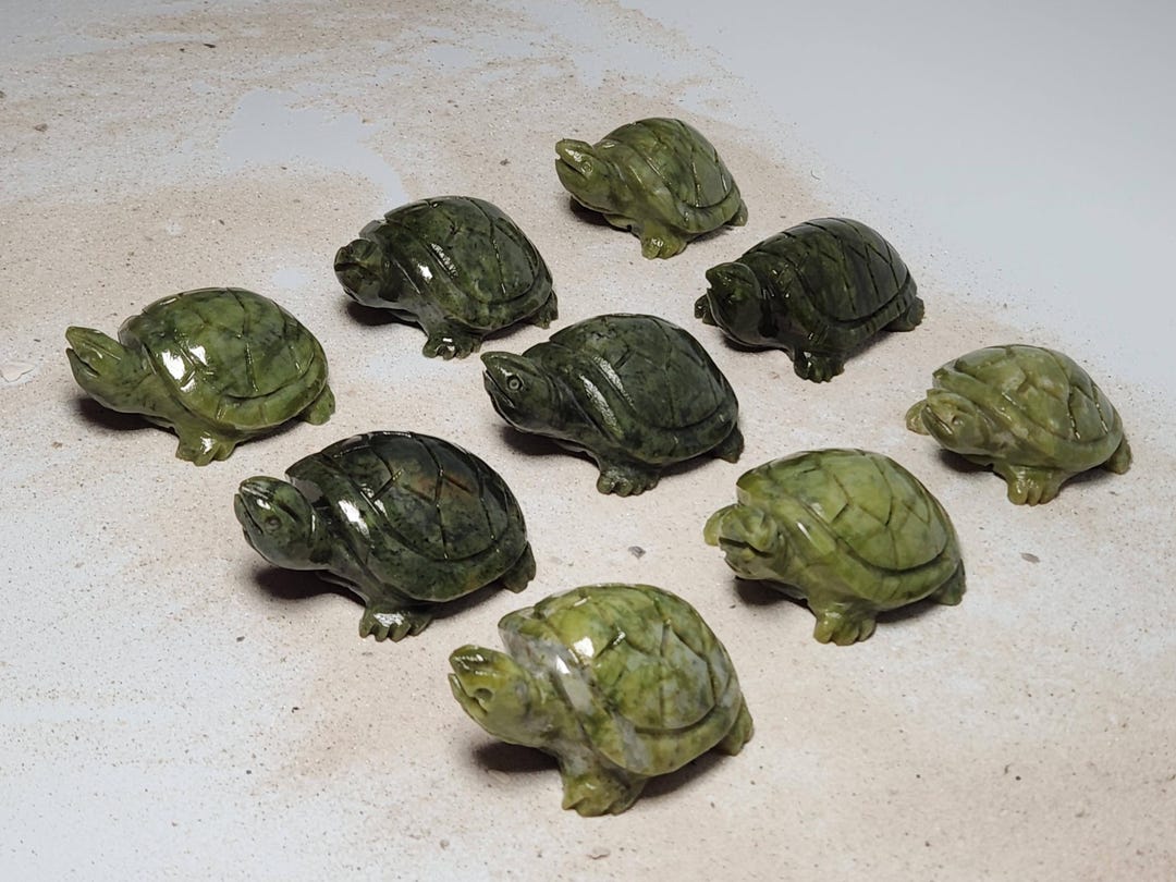 Green Jade Gemstone Turtles, Hand Carved Medium Size- 3+" , Crystal ...