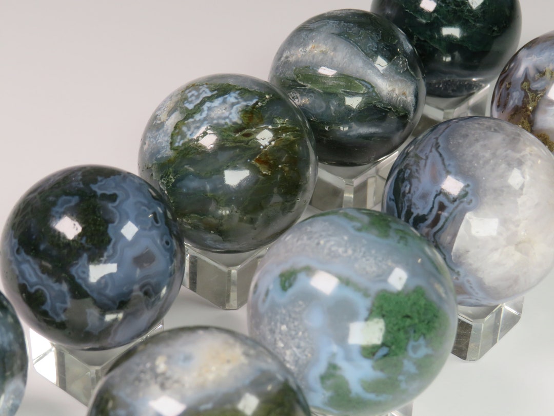 Moss Agate Spheres, Gemstone Spheres, Moss Agate, New Beginnings, Attracts Abundance, Wealth ...