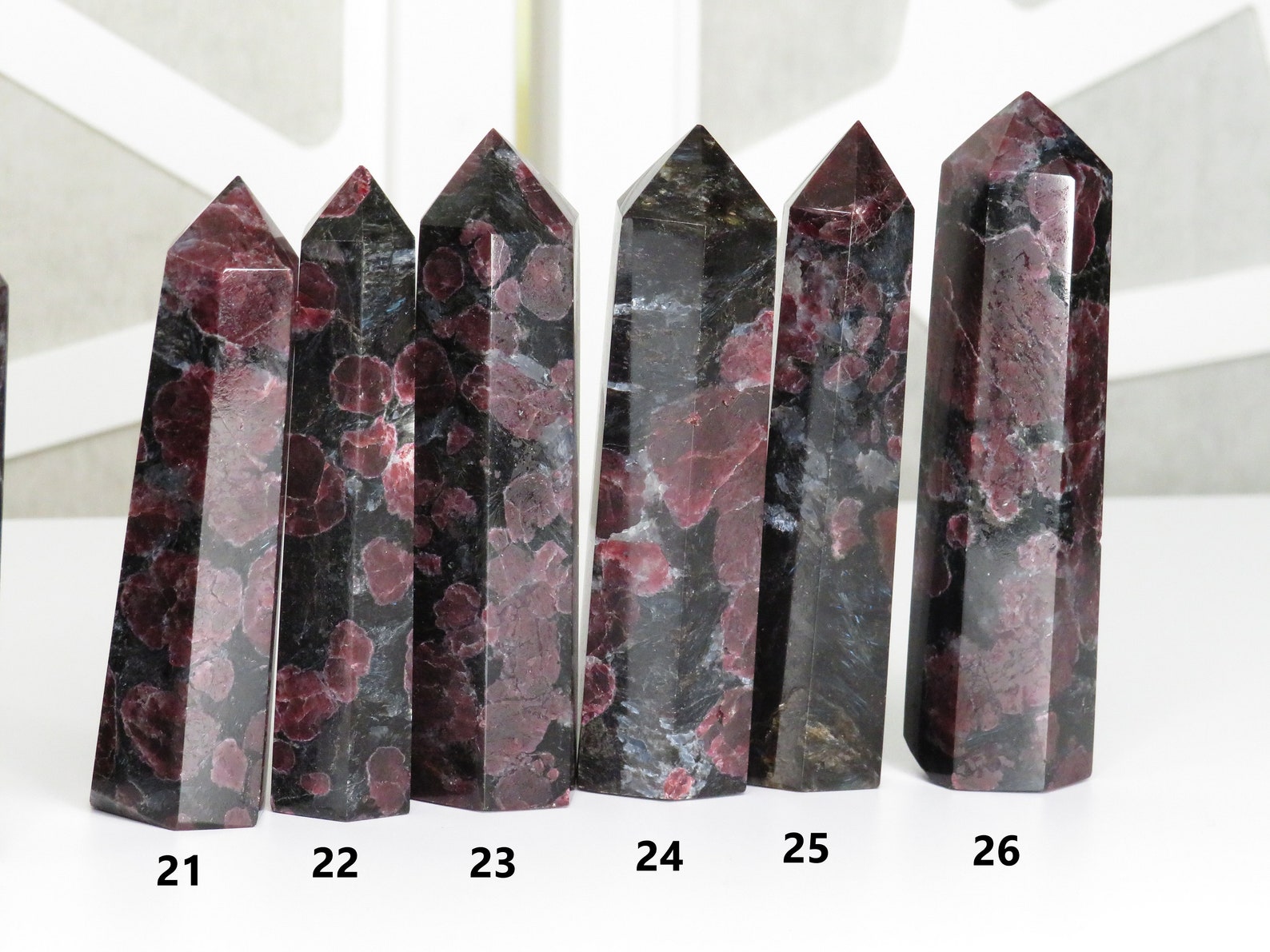 Astrophyllite and Garnet Gemstone Towers, Fire Works Gemstone Garnet ...