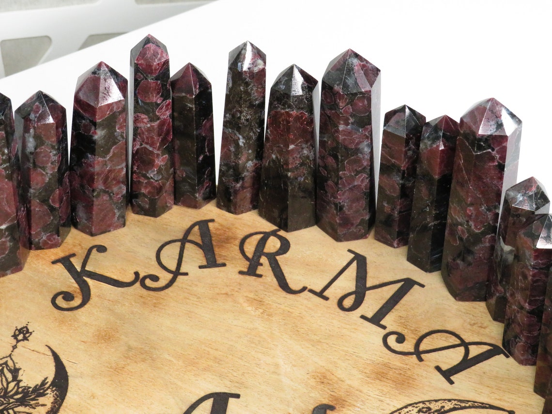 Astrophyllite and Garnet Gemstone Towers, Fire Works Gemstone Garnet ...